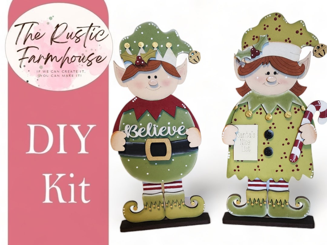Standing Christmas Elf Shelf Sitter DIY Kit: Tiered Tray Decor - Etsy