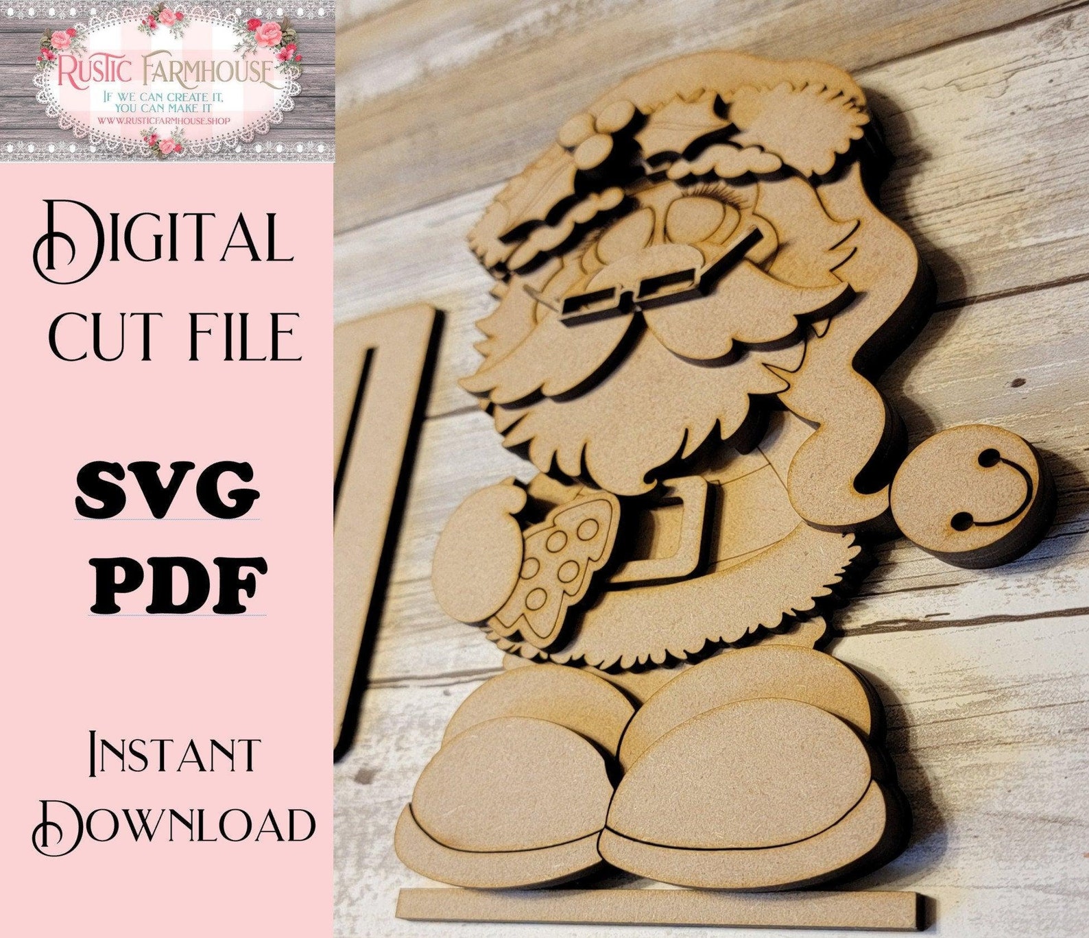 Standing Christmas Santa SVG Laser File Cutfile Glowforge Santa Shelf ...