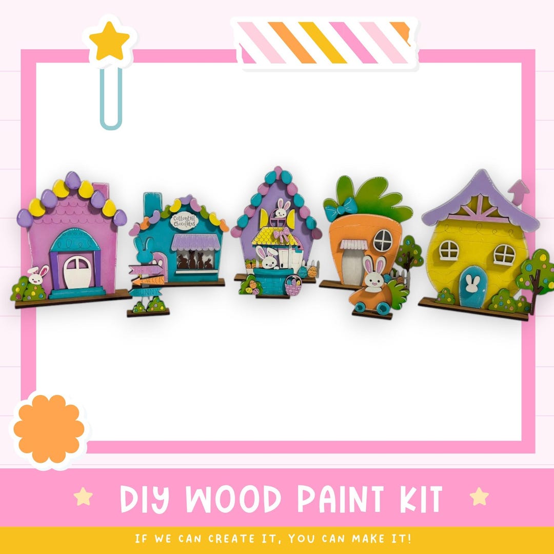 DIY Easter Bunny Village Kit: Unfinished Laser Cut Wood Houses - Etsy