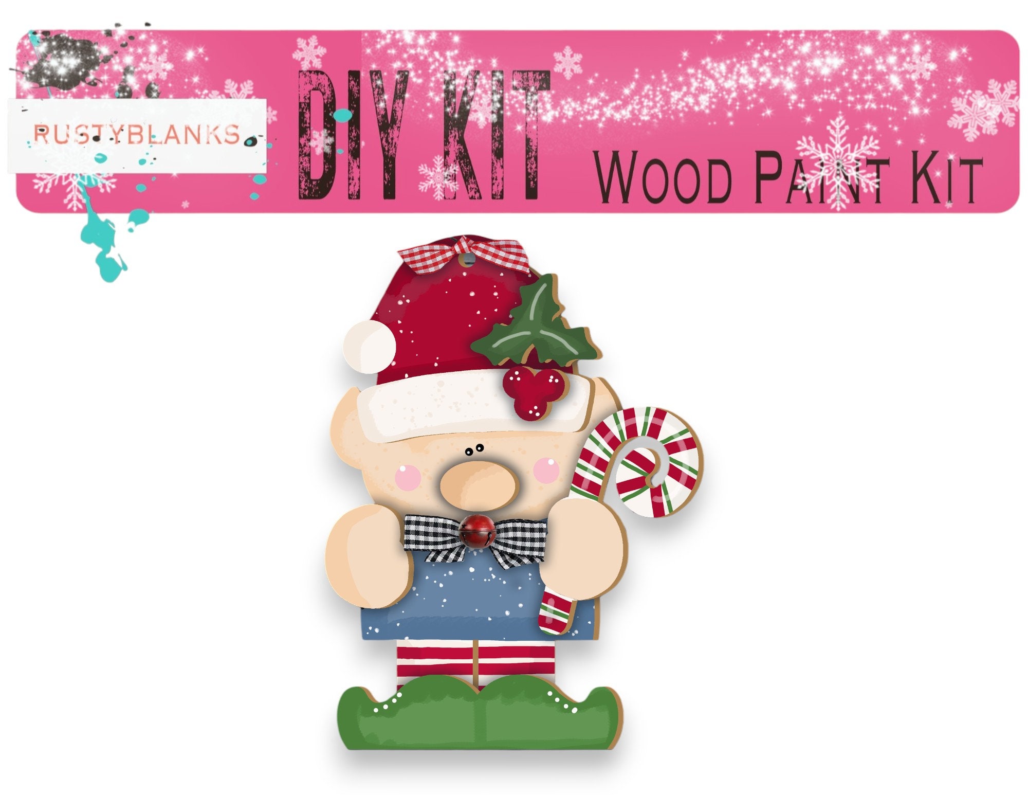 Candy Cane Elf Ornament, Kids Craft Kit, DIY Wood Blanks - Etsy