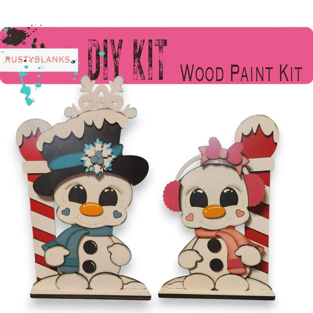 DIY Snowman Wood Paint Kit | Boy and Girl Snowman Decorations | Festive ...