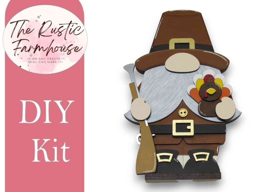 Standing Gnome Pilgrim With Shotgun and Turkey DIY Shelf Siitter - Etsy