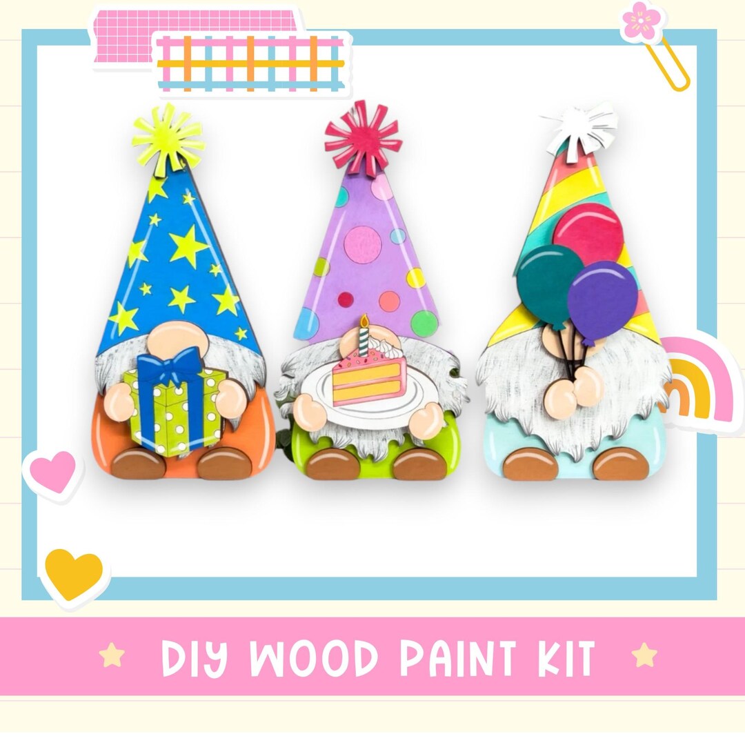 Happy Birthday Gnome Shelf Sitter, DIY Gnome Kit, Tiered Tray Decor - Etsy