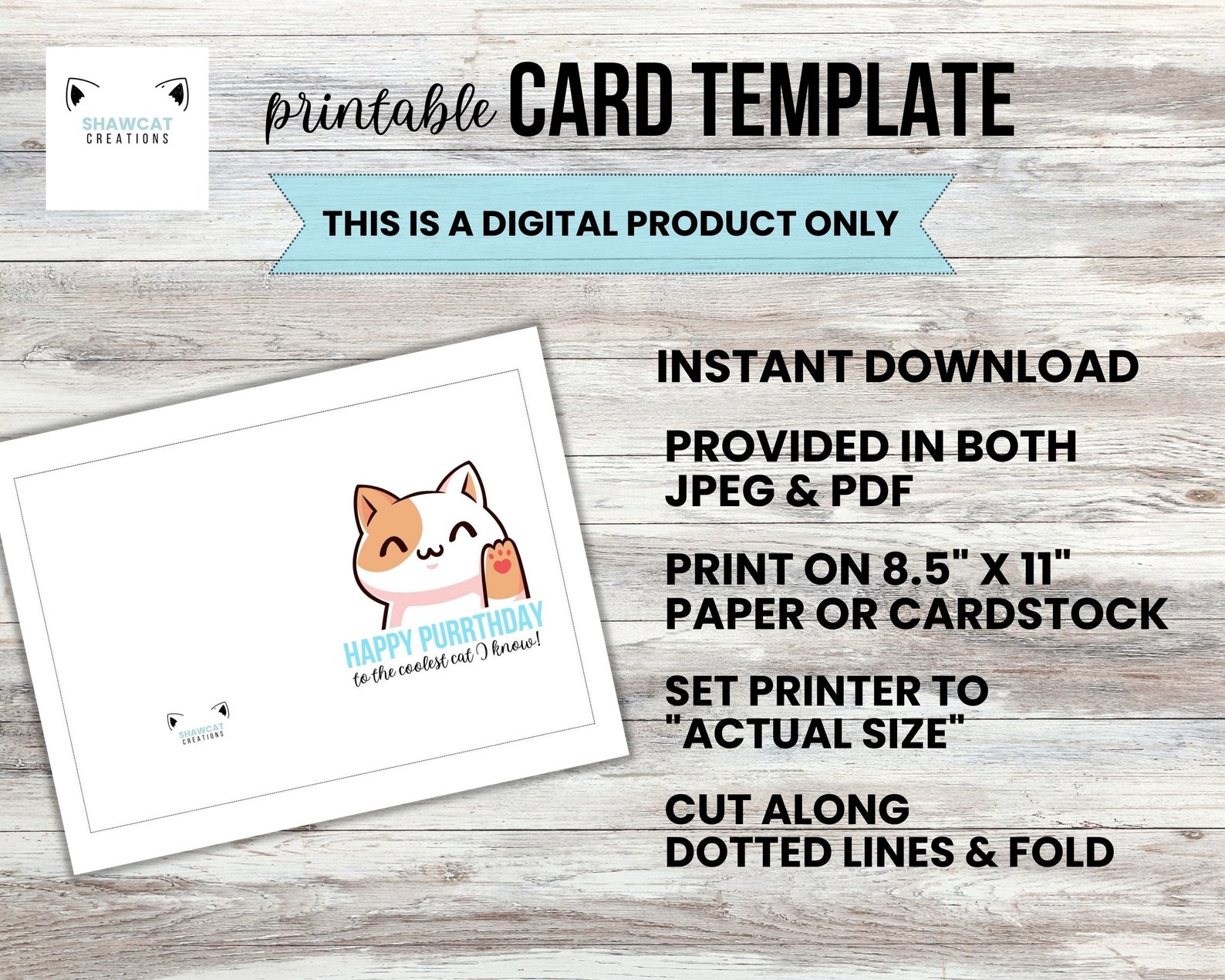 Printable happy Purrthday Card Printable Cat Birthday Card Printable Graduation Card Printable ...