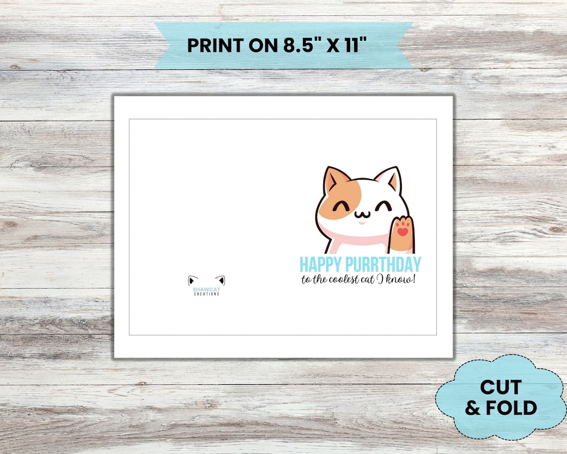 Printable happy Purrthday Card Printable Cat Birthday Card Printable ...