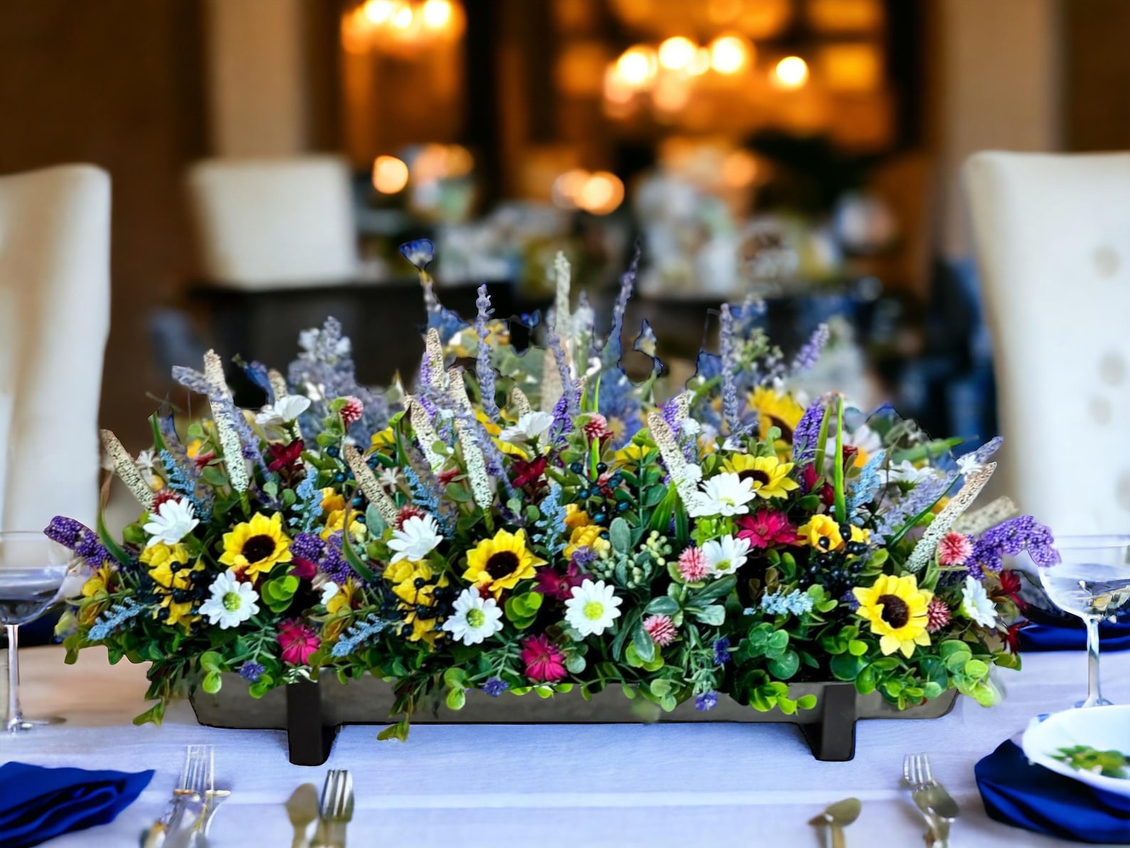 Rustic Farmhouse Wildflower Centerpiece: Long Table Floral Arrangement ...
