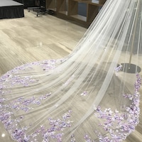 Lavender Floral Embroidery Bridal Veil - Unique Colorful Wedding Veil ...