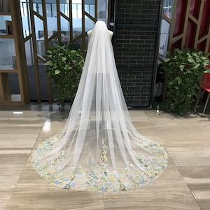 Colorful Wild Flower Wedding Veil, Super Fairy Colorful Lace Bridal ...