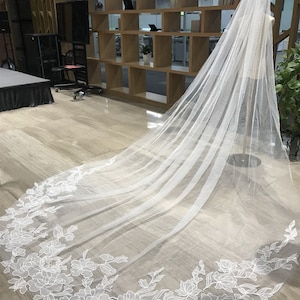 Elegant Large Flower Veil, 1 Tier Long Veil, Bridal Organza Flower ...