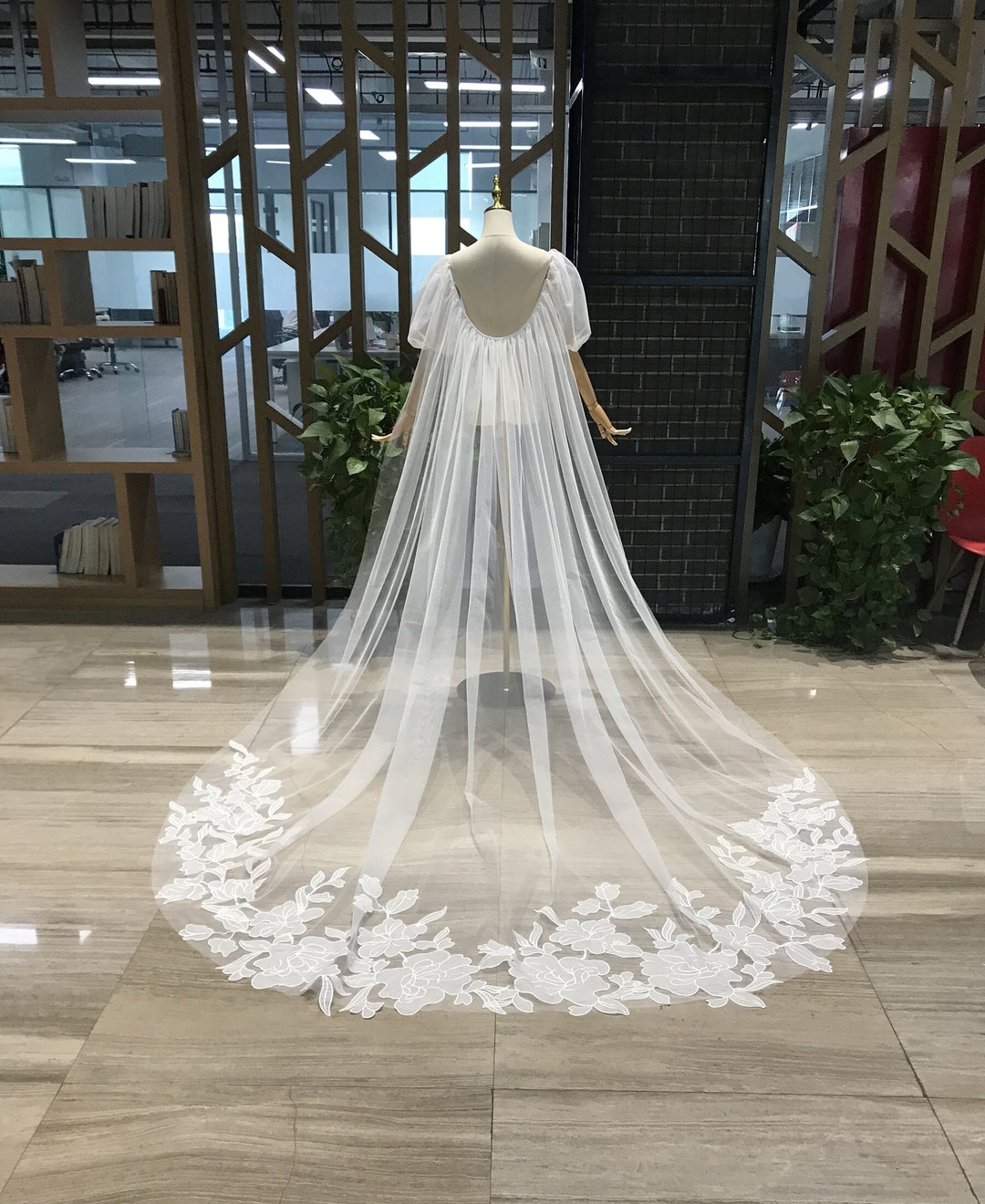 Bridal Cape With Sleeves, Fairy Organza Flower Cloak With Sleeves, Soft ...