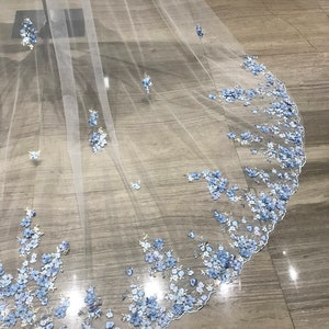 Bridal Cape With Fairy Blue Lace Floral, Blue Flower Wedding Cape, Soft ...