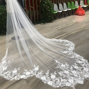 Irregular Mermaid Tail Bridal Veil, Cathedral Peony Flower Wedding Veil ...