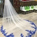 Royal Blue Flower Bridal Veil, Soft Tulle Wedding Veil, Blue 3d Flower ...