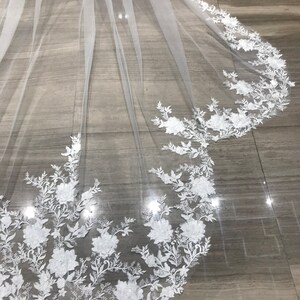 Irregular Mermaid Tail Bridal Veil, Cathedral Peony Flower Wedding Veil ...