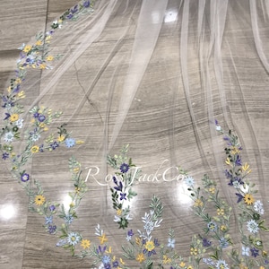 Colorful Wild Flower Wedding Veil, Super Fairy Colorful Lace Bridal ...