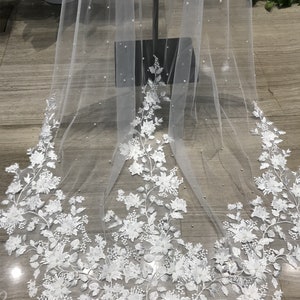 3D Flowers Bridal Cape, Fairy Lace Flower Cape With Pearls, Soft Tulle ...