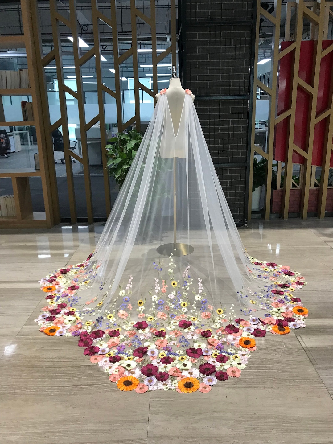 Colorful Flowers Bridal Cape, Fairy Lace Flower Wedding Cape, Soft ...