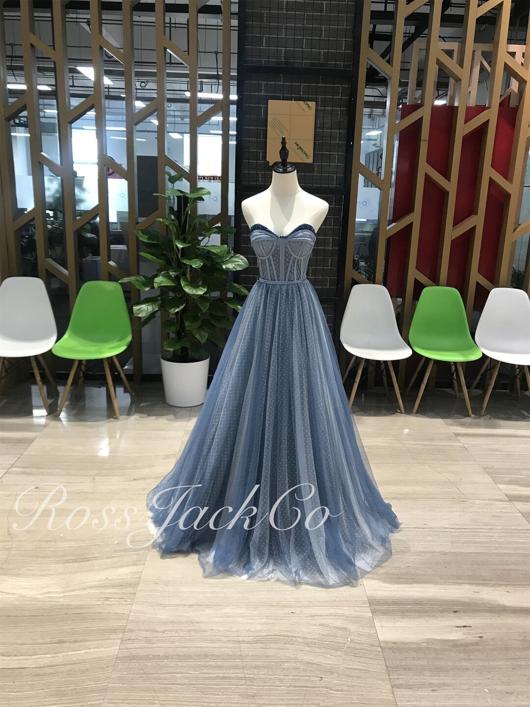 Beaded Flower Tube Top Spotted Prom Dress, Soft Tulle Bridesmaid Dress ...