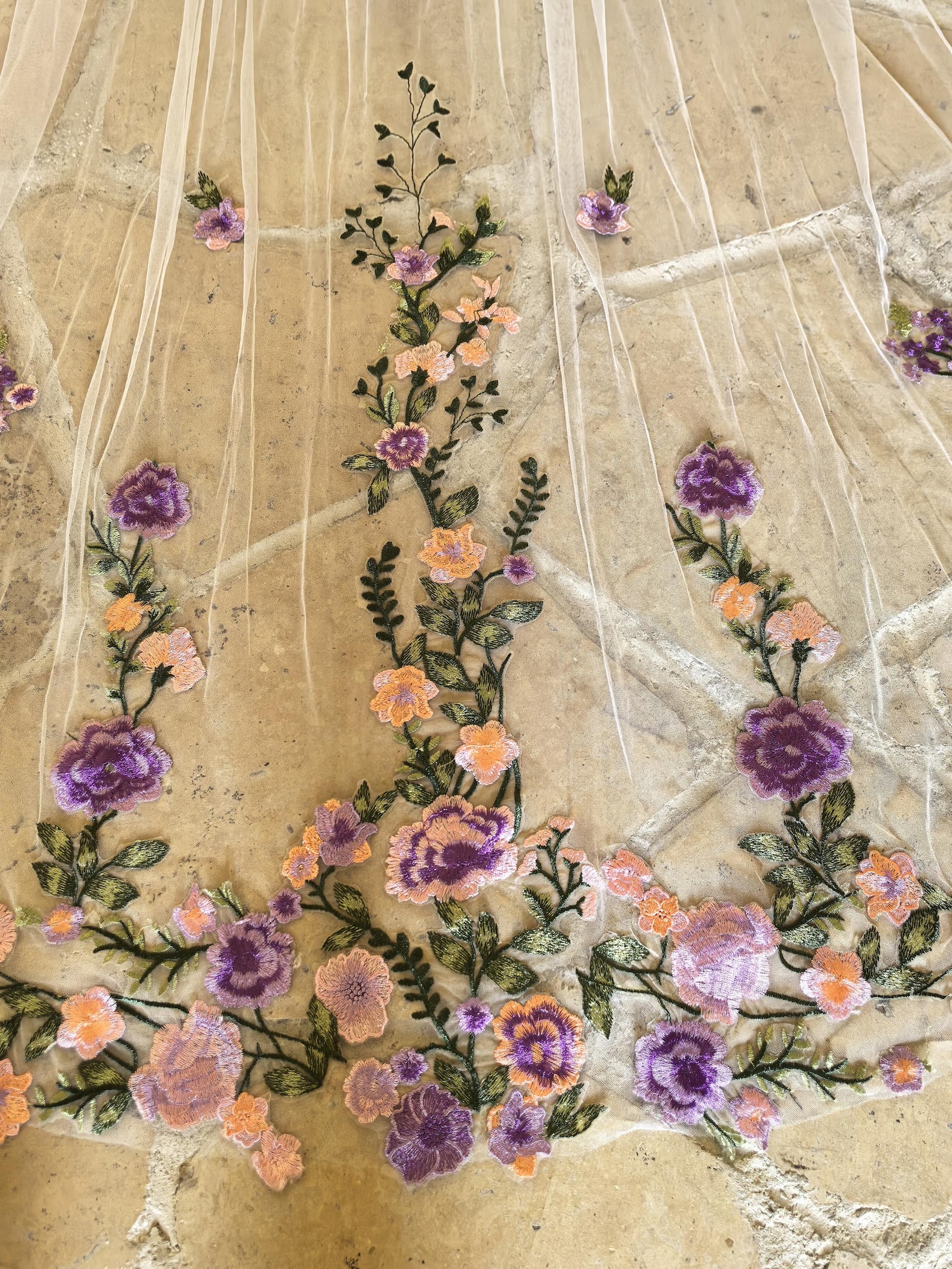 Fairy Violet Floral Veil, Green Vines Purple Flower Wedding Veil, Soft ...