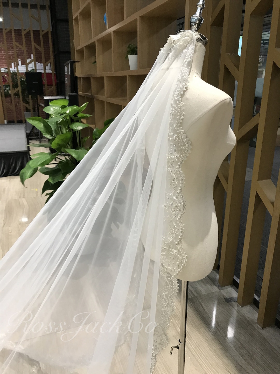 Mantilla Beading Trim Veil, One-tier Simple Bridal Veil, Custom Ivory ...