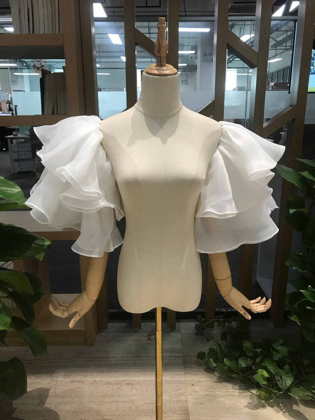 Wedding Sleeves, Organza Stain Double-layer Ruffled Puffy Sleeves ...