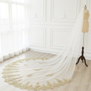 Sparking Golden Lace Trim Veil Wedding Cathedral, Shinny Lace Flower ...