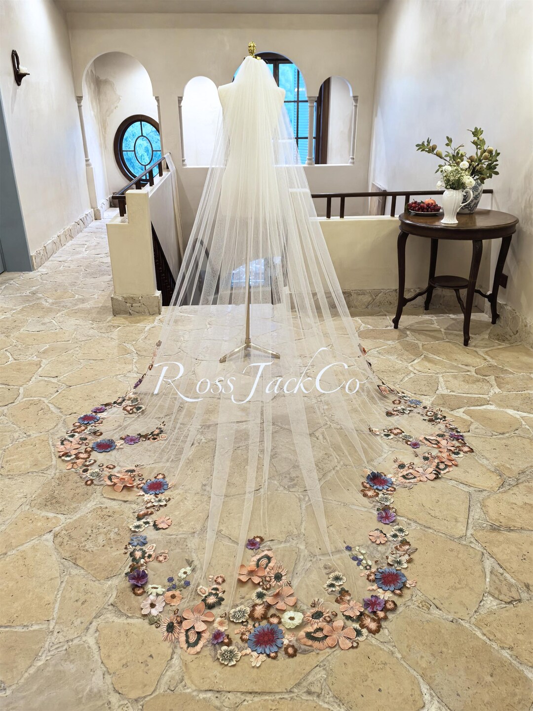 Colorful Sunflower Wedding Veil, Mermaid Tail Colorful Lace Bridal Veil ...