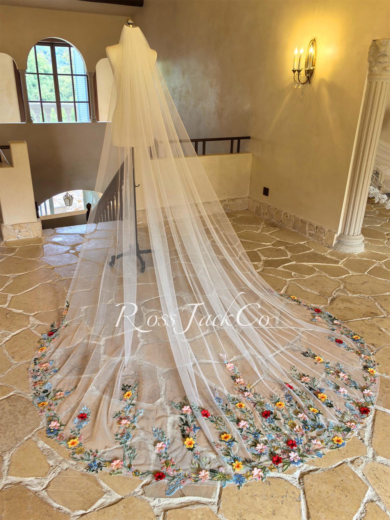 Colorful Wild 3D Flower Wedding Veil, Super Fairy Colorful Lace Bridal ...