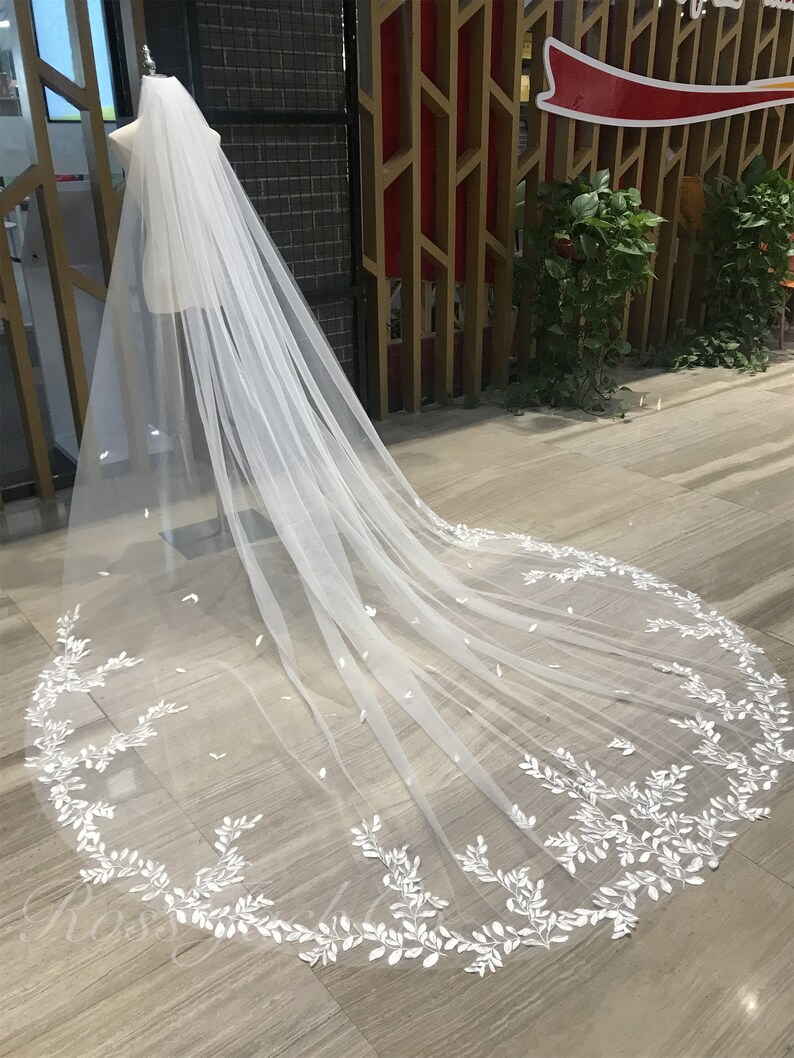 Veil Wedding Plant Leaves Elegant Embroidered Leaves Bridal Veil Lace ...