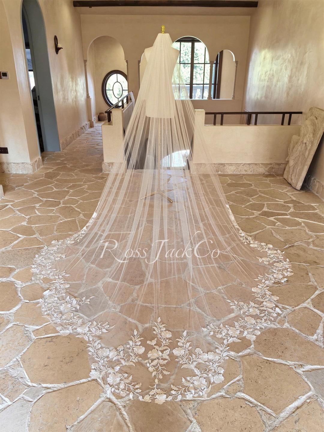 Mermaid Veil Peony Lace Flower, Bridal Veil With Peony Lace Floral ...