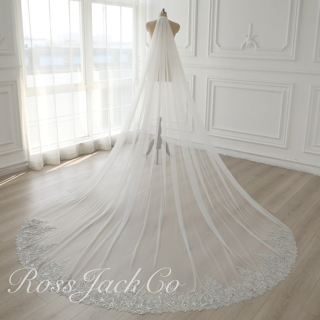 Bridal Veil Sequin Lace Starfish Seaweed, Beading Beach Style Bridal Veil, 1 Tier 137" Starfish ...