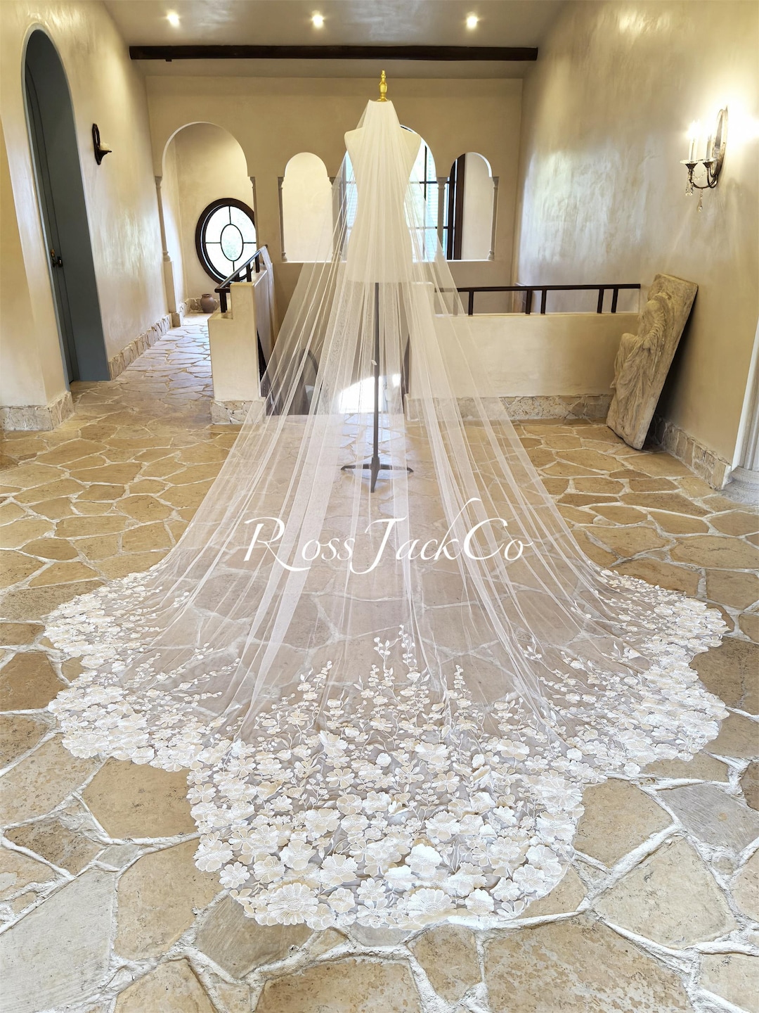 Sunflower Mermaid Tail Bridal Veil, Cathedral Veil With Elegant Flower ...