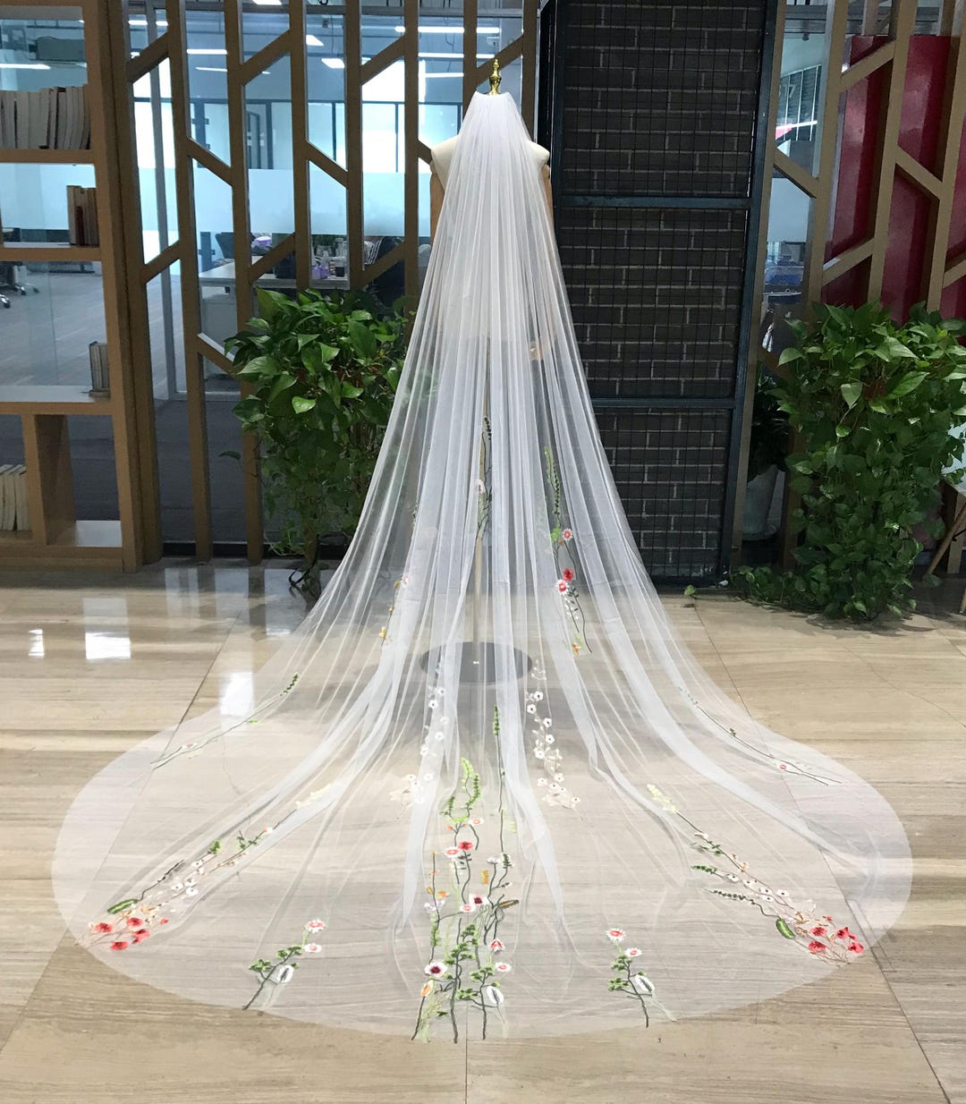 Bridal Veil Colorful Floral Wedding Veil Soft Tulle Veil With Colorful ...