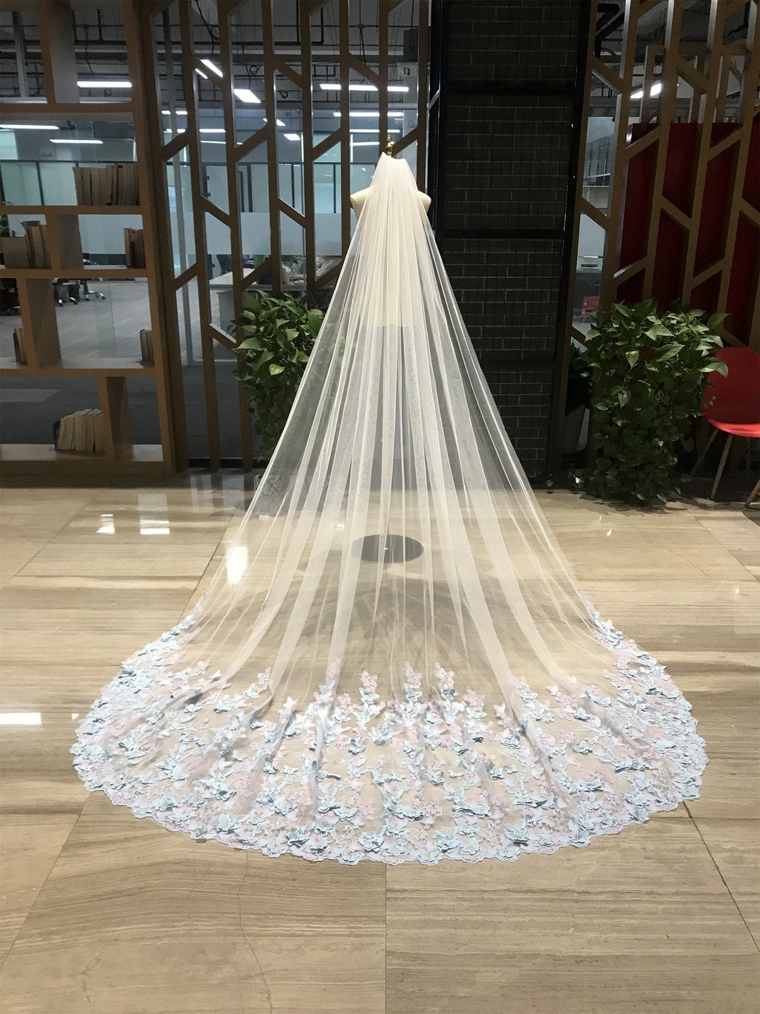 Dreamy Blue Purple Butterfly Veil, Fairy Blue Butterfly Wedding Veil ...