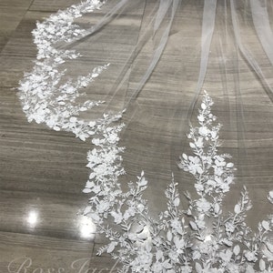 Irregular Mermaid Tail Bridal Veil Cathedral Pearl 3D Flower Trim Veil ...