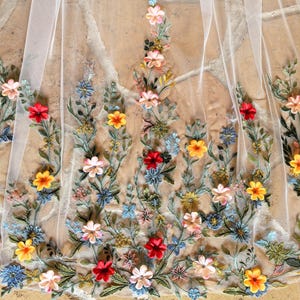 3D Wildflower Wedding Veil, Super Fairy Colorful Lace Bridal Veil, Blue ...