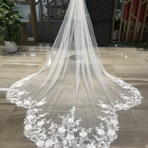 Irregular Mermaid Tail Bridal Veil, Cathedral Peony Flower Wedding Veil ...