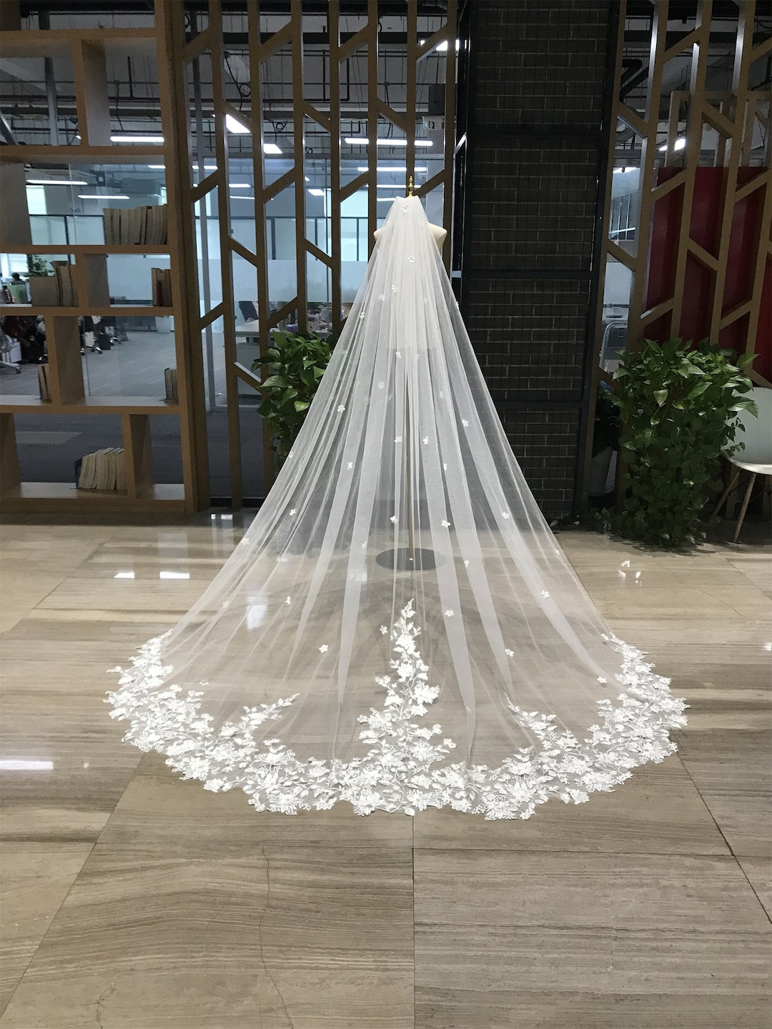 Veil Bridal Pearl 3D Scattered Small Florals, Floral Lace Wedding Veil ...