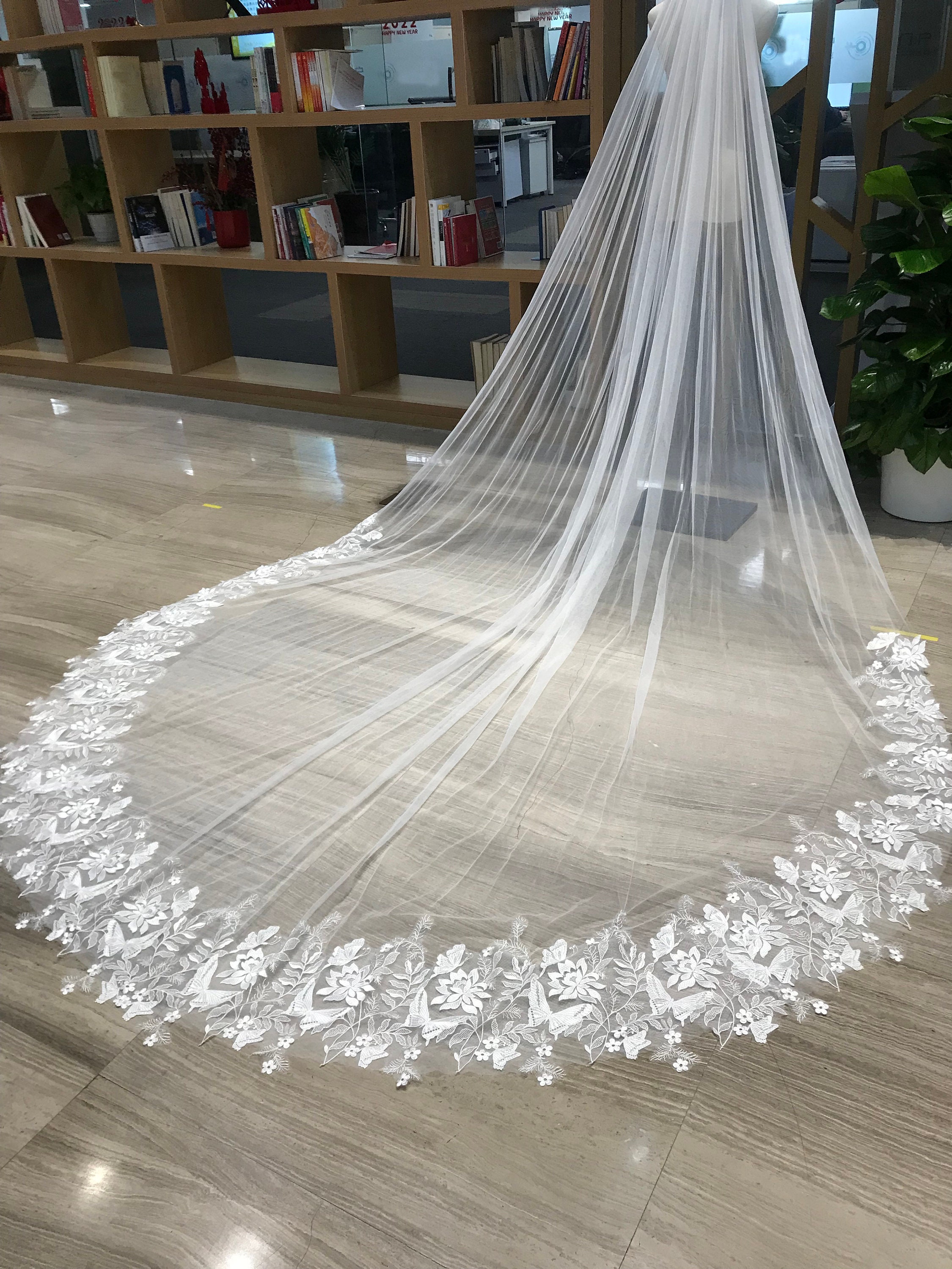 Butterfly Veil Wedding One Tier Veil With Soft Butterfly Lace - Etsy