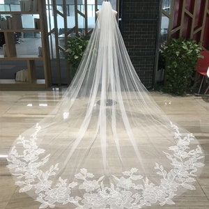 Elegant Large Flower Veil, 1 Tier Long Veil, Bridal Organza Flower ...