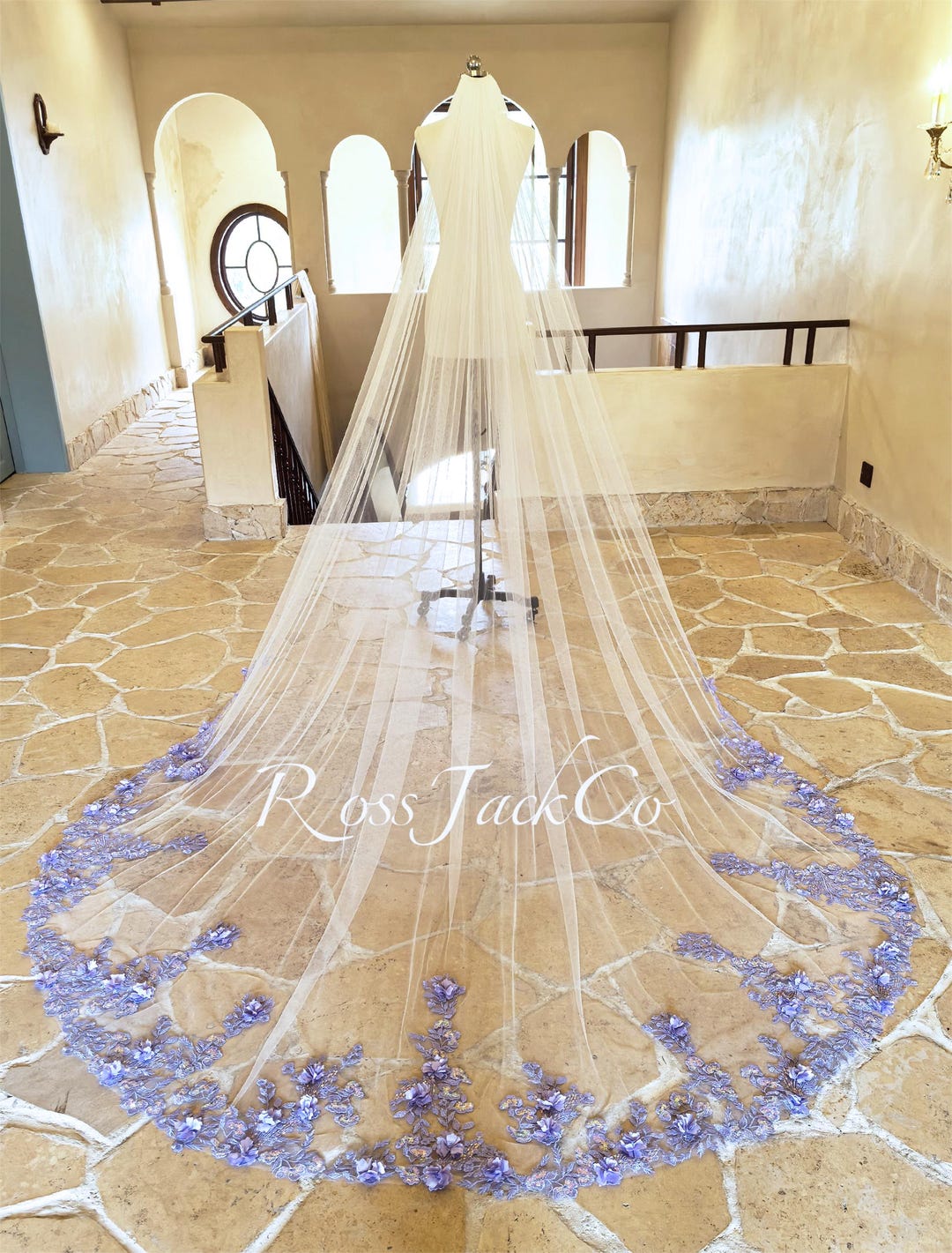 Violet 3d Floral Bridal Veil, Fairy Purple Lace Flower Wedding Veil ...