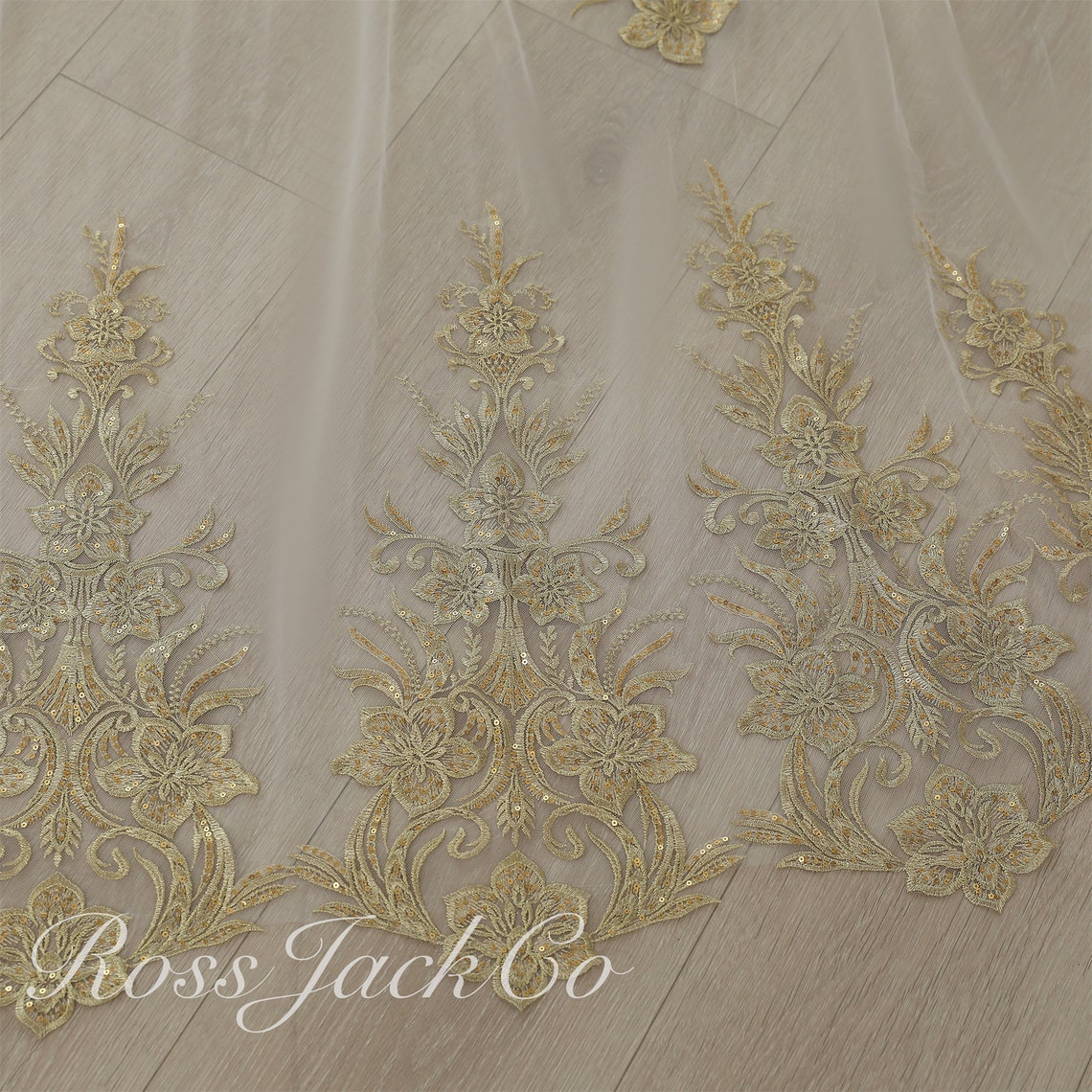 Golden Lace Trim Veil Wedding Cathedral, Shinny Lace Flower Veil With ...