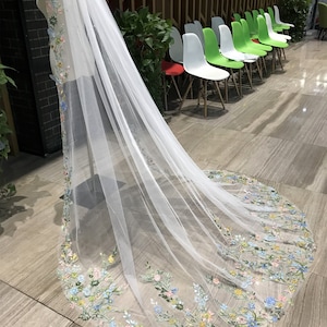 Colorful Wild Flower Wedding Veil, Super Fairy Colorful Lace Bridal ...