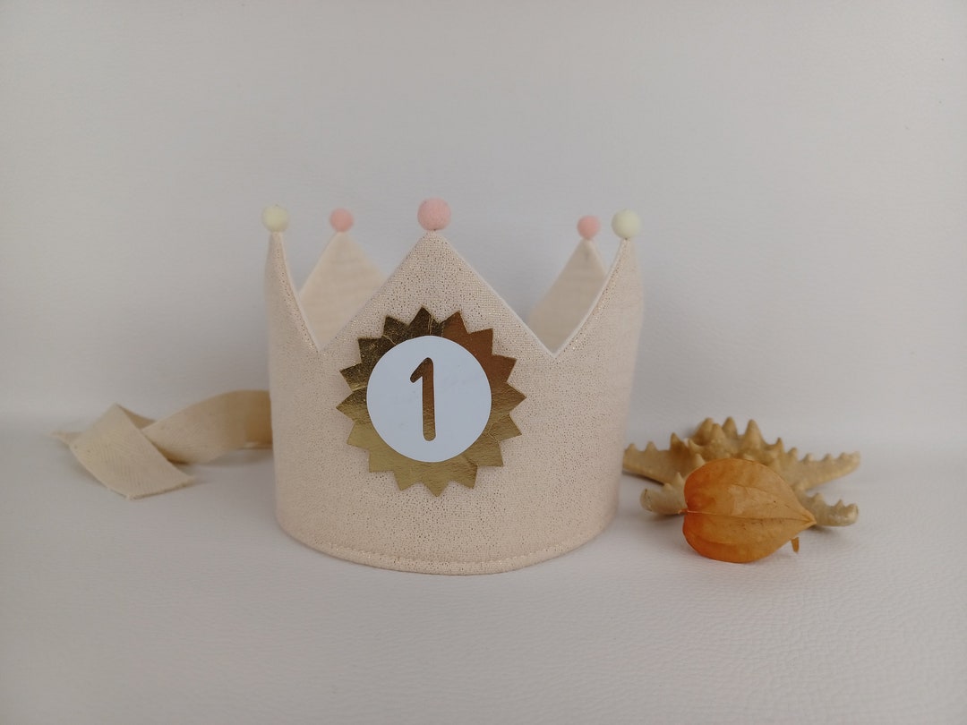Crown for Birthday, Birthday Crown, Fabric Crown Muslin, Child, Pompoms ...