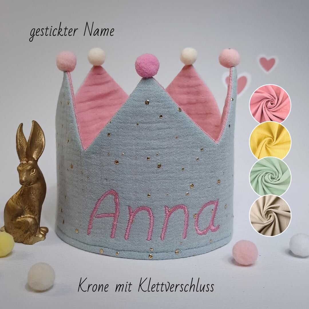 Birthday Crown With Velcro Fastening, Fabric Crown Muslin, Crown for ...