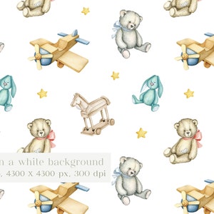 Children's Toys Seamless Pattern Watercolor Surface Pattern Teddy Bear ...