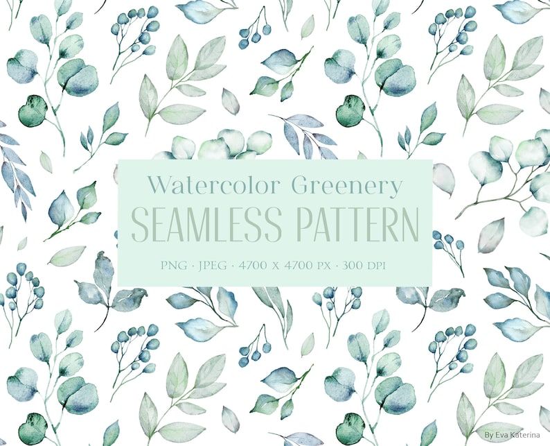 Greenery Leaves Seamless Pattern Watercolor Floral Pattern Green Branch ...