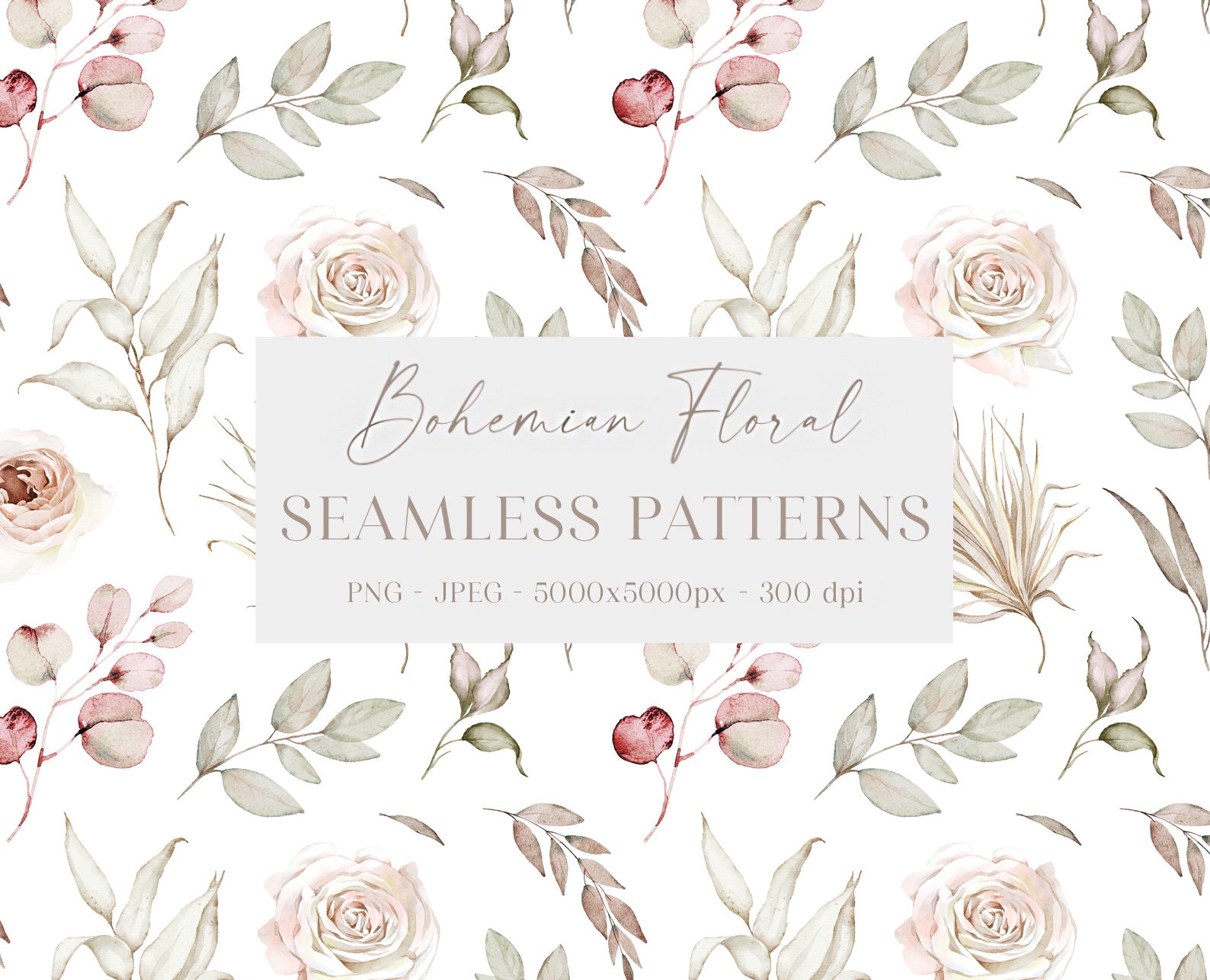 Floral Seamless Pattern. Watercolor Greenery Pattern. Boho - Etsy