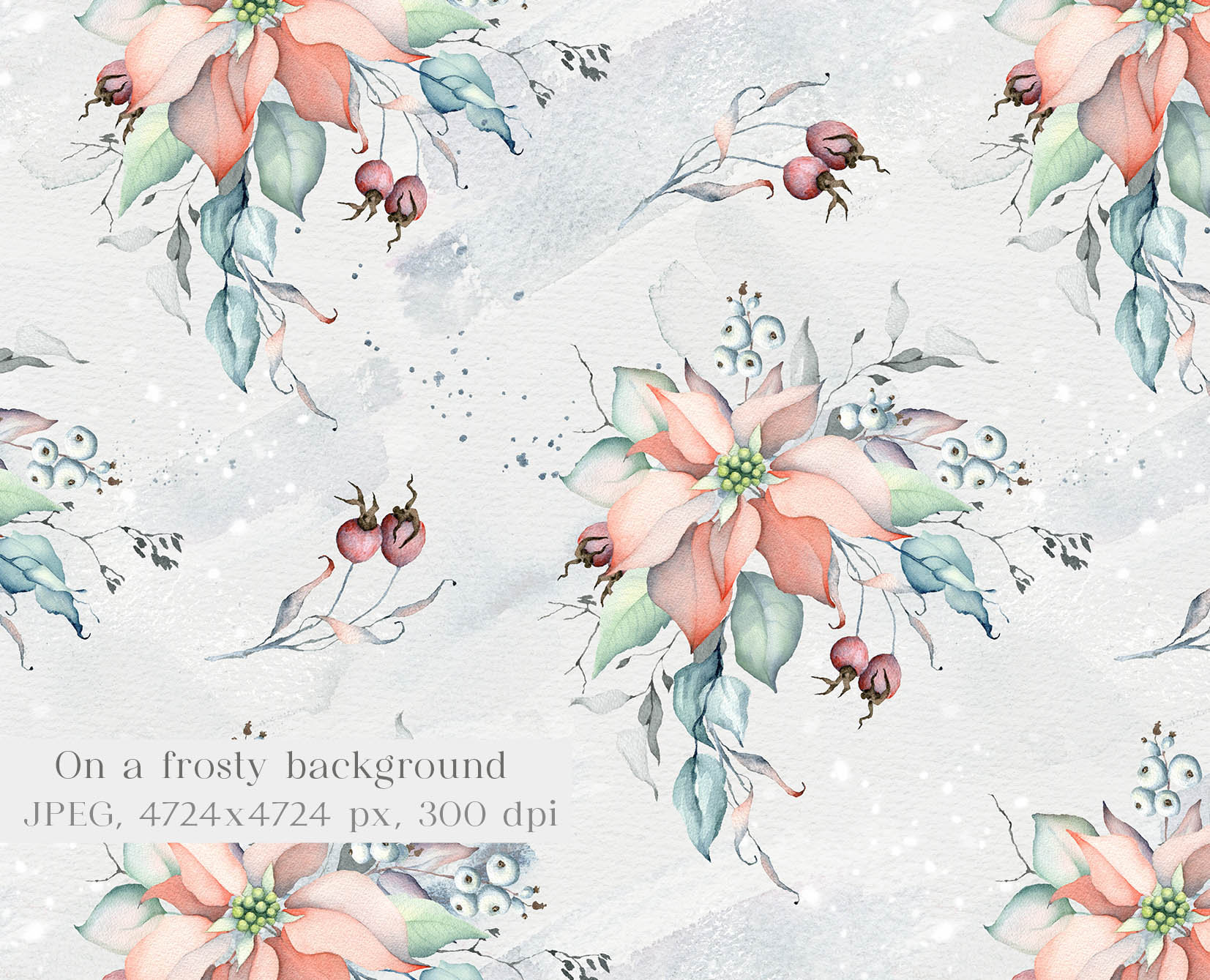 Poinsettia Digital Paper. Christmas Floral Seamless Pattern. Poinsettia ...