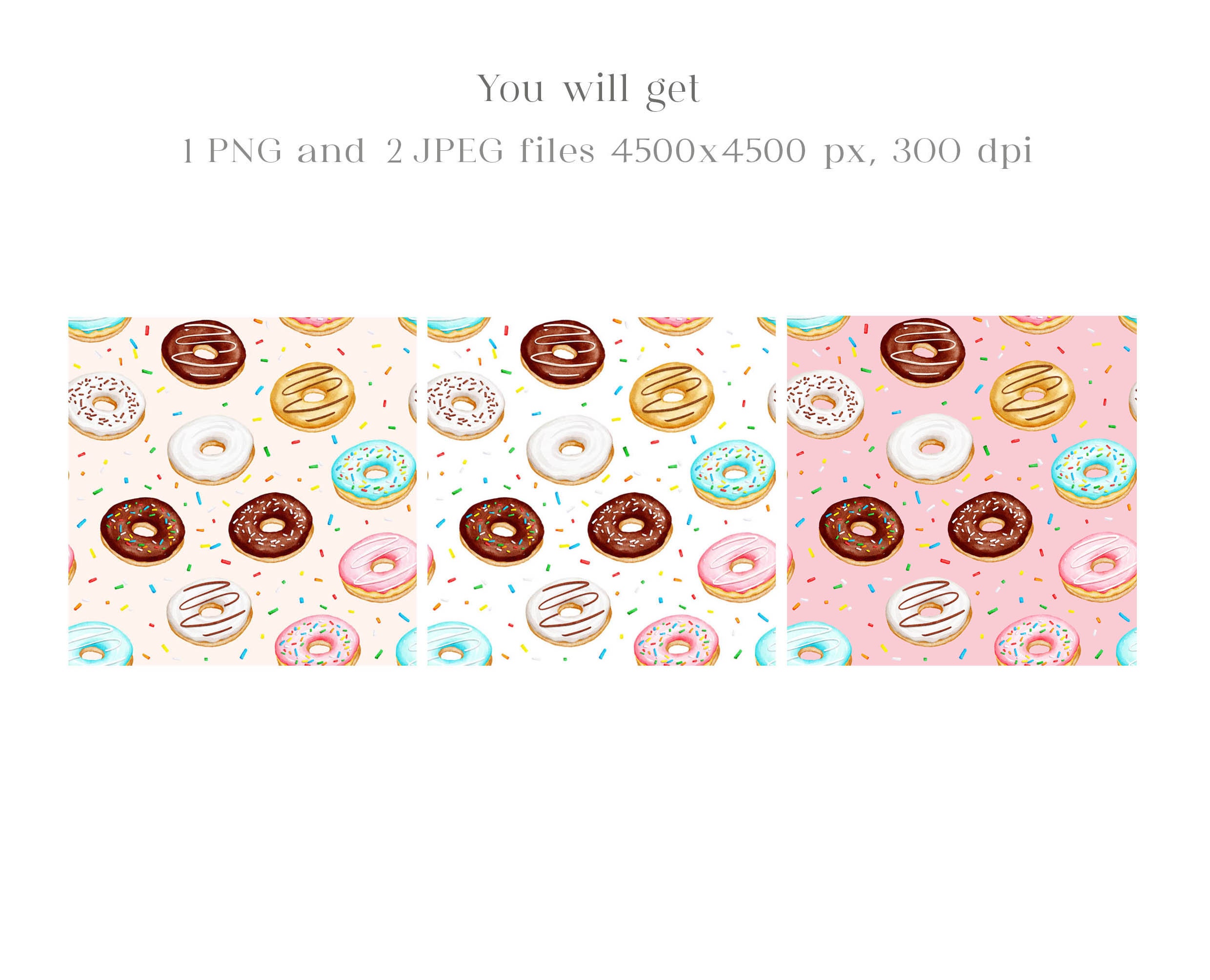 Watercolor Donut Seamless Pattern. Sprinkle Donut Paper. Digital Paper ...